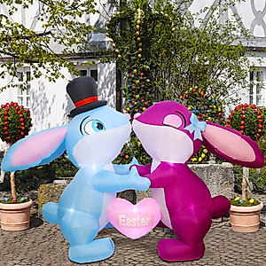 Juegoal Easter Inflatable Cute Bunny with Heart, 7.5ft Long Lighted Blow Valentine Rabbit Couples with Lights, Indoor Outdoor Valentine's Day Easter Xmas Decor, Light Up Lawn Yard Garden Decorations