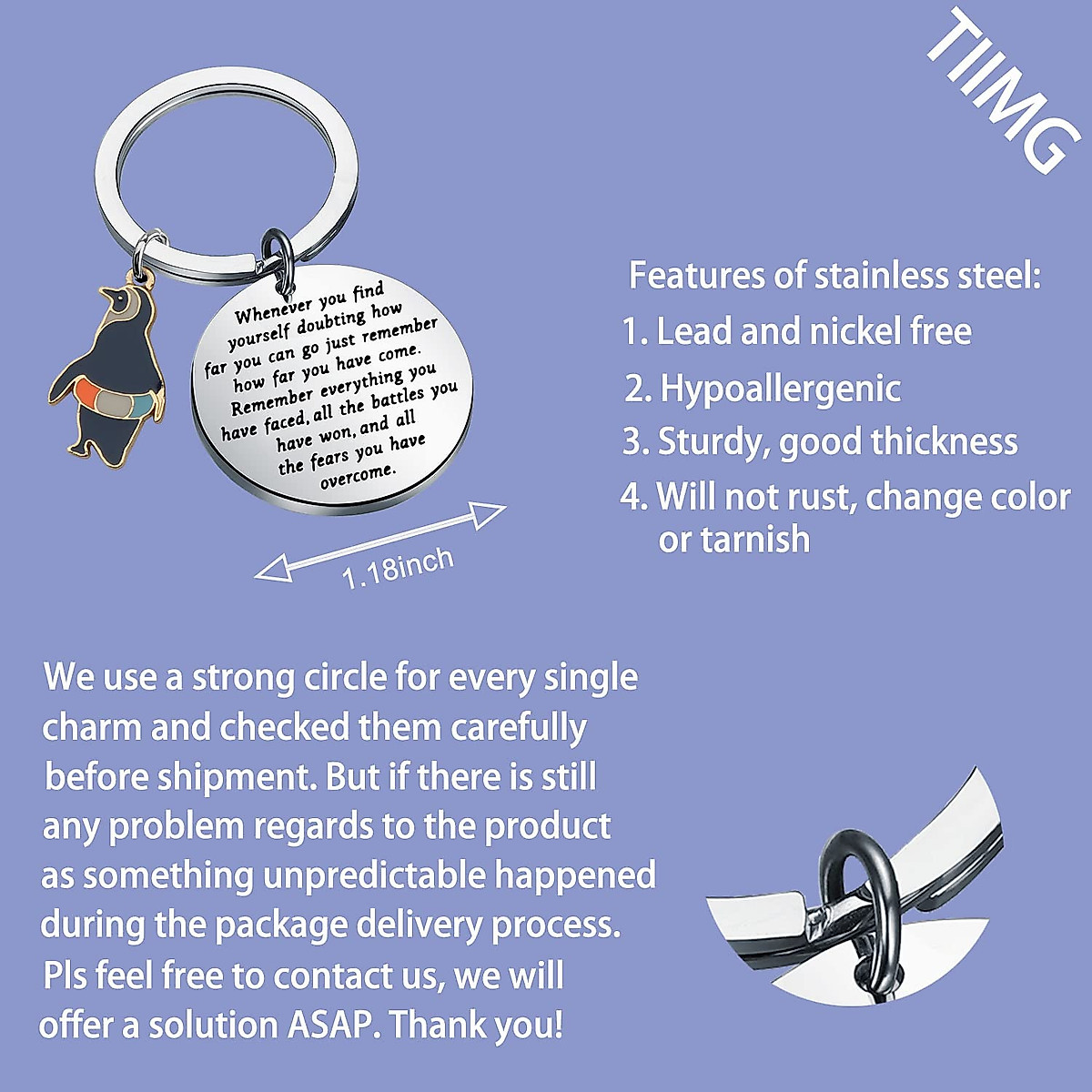 TIIMG Penguin Inspirational Keychain Penguin Lover Animal Jewelry Motivational Quote Gift (Penguin whenever)