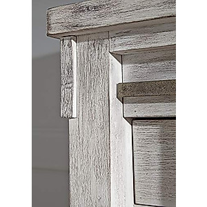 Signature Design by Ashley Brashland Farmhouse 5 Drawer Chest with Dovetail Construction & Sliding Barn Door Revealing Adjustable Shelf, Textured White