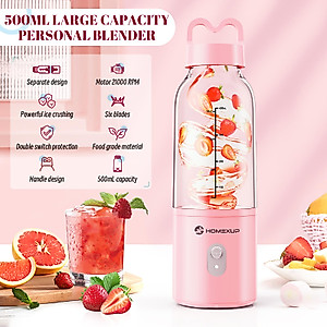 Portable Personal Blender 17 OZ/500 ML Juicer, 175W Personal Size Blender, Ideal for Smoothies, Ice Blending, Juicing, and Food Processing, Compact, Convenient, and Versatile (Pink)