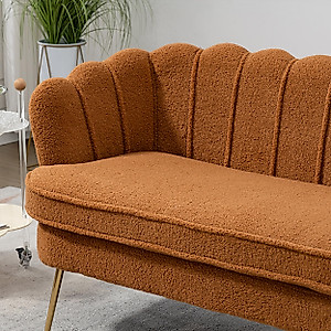 Majnesvon 61" Modern Loveseat Sofa Couch,Cashmere Fabric Small Love Seat w/2 Pillows and Metal Legs,2-Seater Upholstered Mini Sofa Couches for Small Space,Living Room Bedroom Office (Orange)