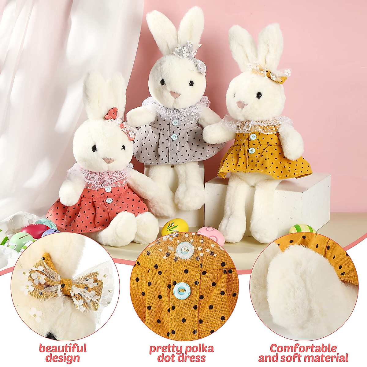 3 Pack Easter Plush Bunny Adorable Rabbit Stuffed Animals 16 Inch Doll Bunny Plush Easter Girls Gifts Room Decorations Birthday Gifts(Cute Style)