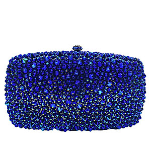 Boutique De FGG Sparkly Crystal Clutch Purse with Spikes Women Evening Handbags Wedding Bridal Rhinestone Clutch Bag, Blue