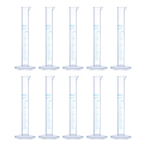 uxcell Plastic Graduated Cylinder, 10ml Measuring Cylinder, Test Tube Beakers, 2-Sided Metric Marking, Clear Hex Base for Lab Home 10Pcs