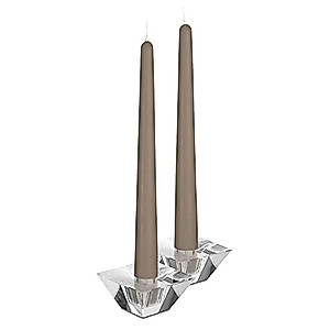 12 Pack Tall Taper Candles - 10 Inch Taupe Gray Dripless, Unscented Dinner Candle - Paraffin Wax with Cotton Wicks - 8 Hour Burn Time