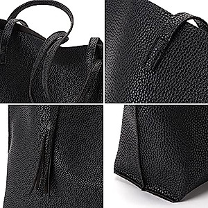 Lieseh Women's Bohemian Tote Bag for Shoulder and Hand with Inner Pocket (BLack Ribbon)