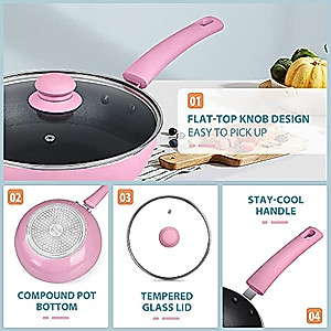 SHINEURI Frying Pans 6 Pieces Nonstick Cookware Set 9.5” and 11” Frying Pan Skillet Pan and Wok with Lid Ceramic Cookware Set