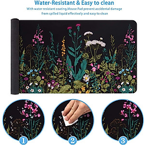 iCasso Extended Gaming Mouse Pad (35.4x15.7 in), Large Stable Rubber Base Mousepad with Stitched Edges, Keyboard Mouse Mat Desk Pad for Work, Game, Office, Home - Weeds