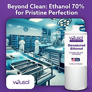 Volu-Sol Reagent-Grade 70% Denatured Ethanol (140 Proof) - Designed for Research & Industrial Applications, Non-Consumable - Preferred by Healthcare & Veterinary Professionals - 1000 mL / 32 oz