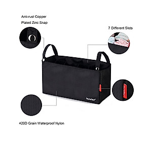 Multifunctional Purse Organizer Insert Liner Stroller Caddy, Universal Fit 7 Slots Stroller Bag Caddy Organizer Console Diaper Storage Accessory Bag(Black)