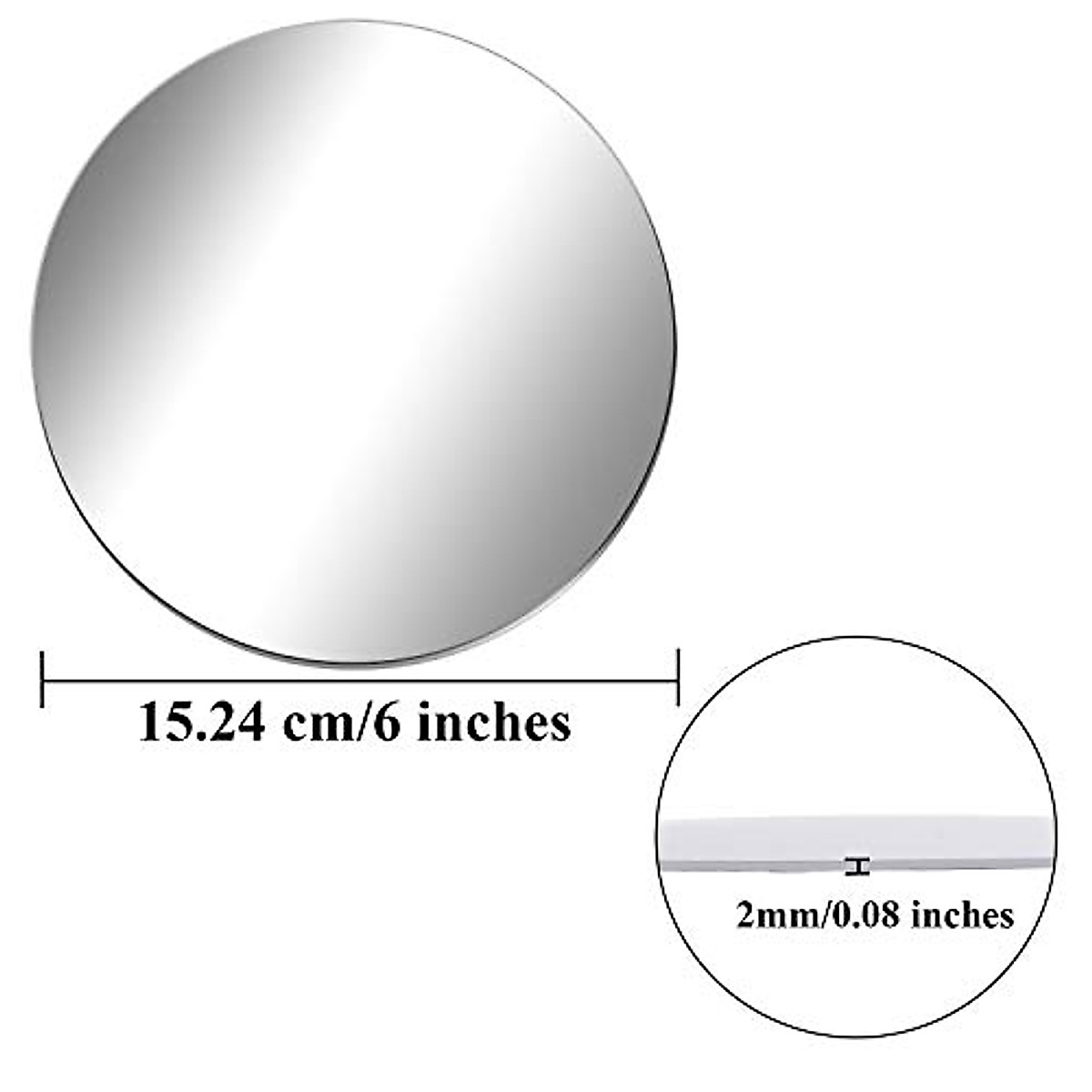 Aneco 6 Pack Acrylic Round Mirrors Non Glass Round Mirror Plate Self Adhesive Mirror Stickers for Home Wall Decor or Wedding Table Centerpiece, 6 Inches, (Thickness 2 mm)