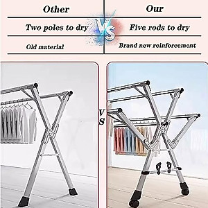 ATYUJKB Laundry Room Collapsible Clothes Drying Rack, Five Pole Drying Rack Stainless Steel, Laundry Stand Organizer with Wheels, Clothes Drying Rack Outdoor (200cm/79in)