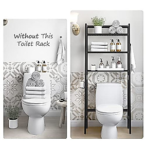 MallKing 3-Tier Over The Toilet Rack Wooden Bathroom Spacesaver and Wall Towel Rack Metal Bathroom Rolled Towels(Black)