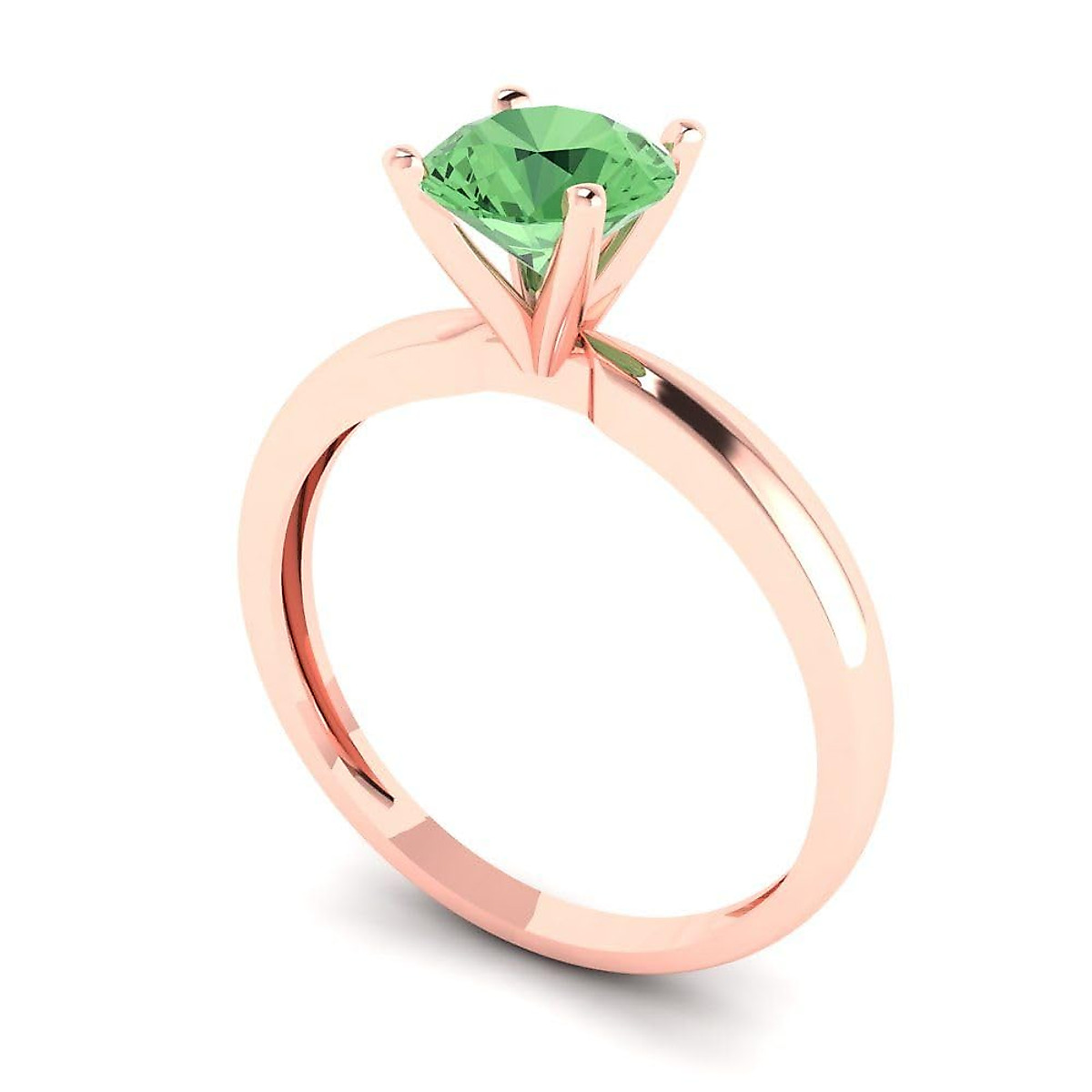 Clara Pucci 1.0 ct Round Cut Solitaire Green Simulated Diamond Bridal Designer Anniversary Engagement Ring in 14k Rose Gold