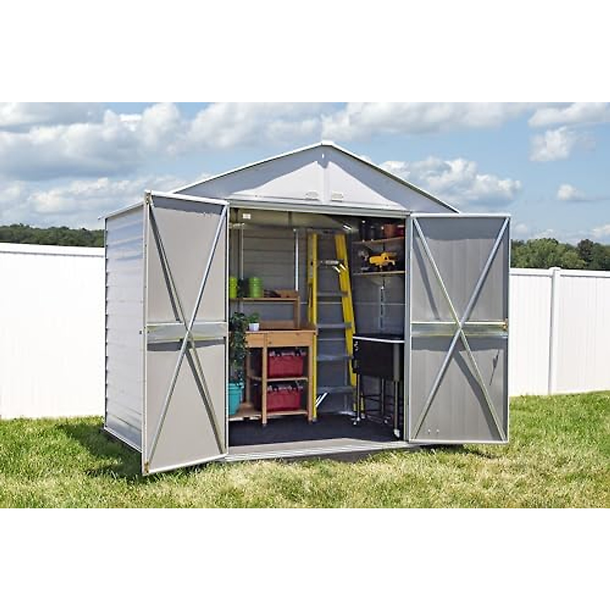 Arrow Select 8' x 6' Outdoor Lockable Steel Storage Shed Building, Flute Grey