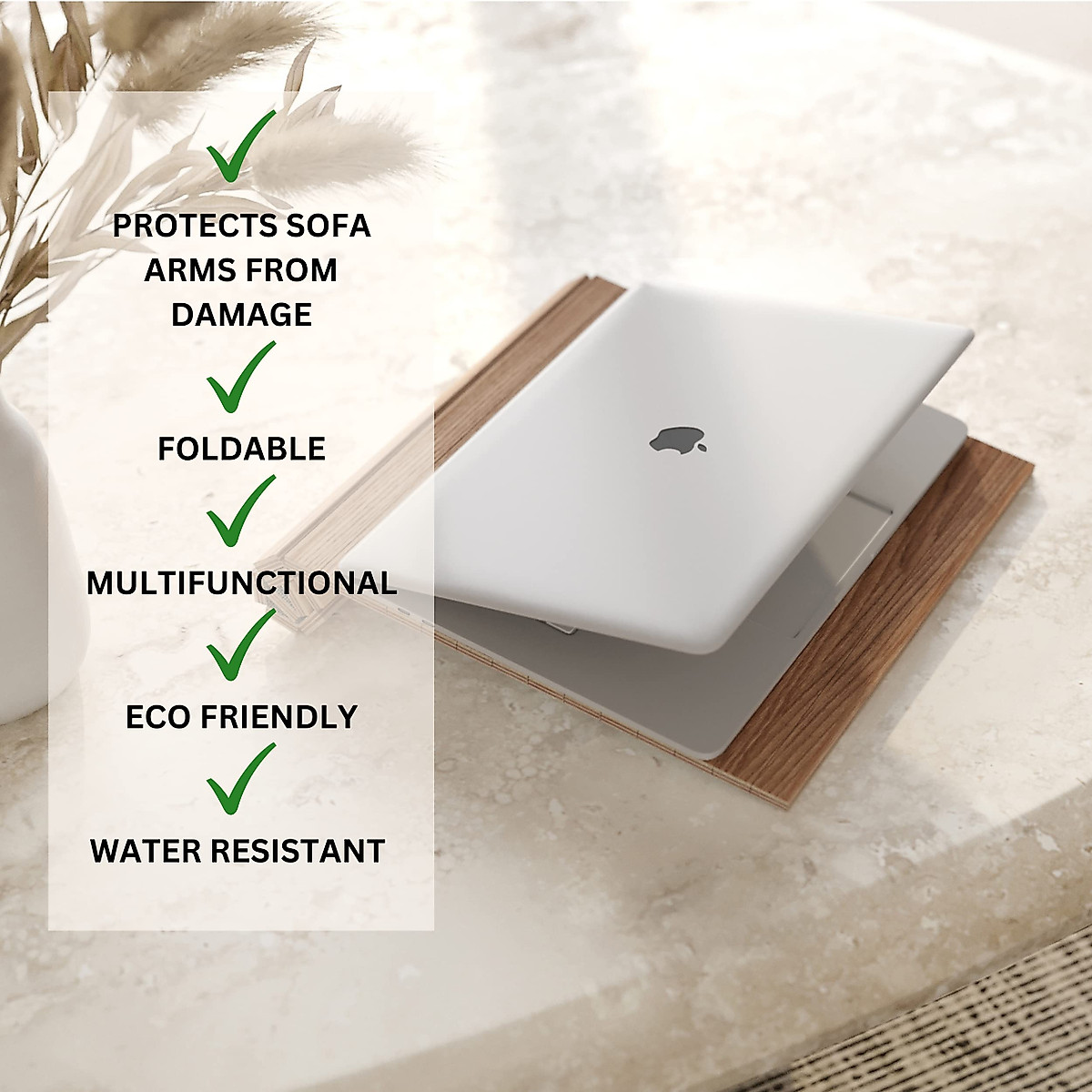 Sofa arm Tray Table Couch Bedside Wood Coaster Coffee Cup Foldable armrest Caddy end Protector Folding Living Room Furniture mat tv Chair Tables Trays with Fabric (Color 4.Grey)