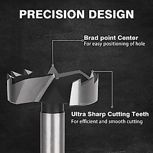 Vearter 8PCS/Set Forstner Drill Bits, 1/4'' to 1-3/8'' Round Shank Multi Sided Wood Drill Kit, Woodworking Self-Centering Hole Saw Tool for Solid Wood, MDF, Plastic, Particleboard, Plywood