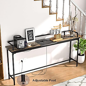 VECELO Narrow Console/Sofa Table with Power Outlet, Long Behind Couch Furniture for Entryway, Hallway, Living Room, Grey Oak