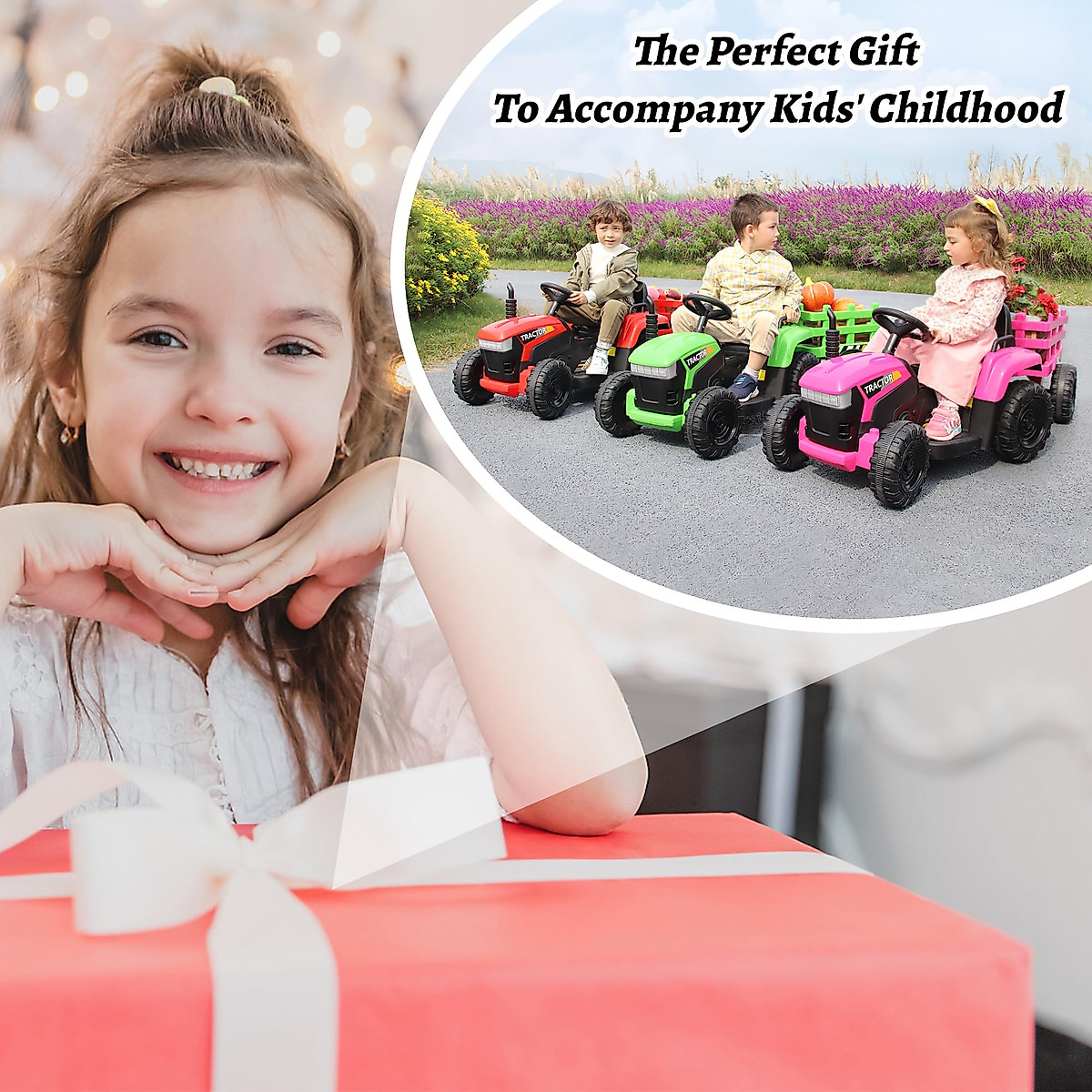 TOBBI Kids Electric Ride On Toy Tractor, 12v Battery-Powered 4 Wheels Ride On Car with Trailer for Toddlers 3-6 Years-Black