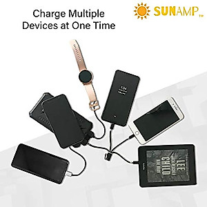SunAmp Wireless Solar Power Bank | Solar Charger with USB Type C Quick Charge | Bright LED Flashlight | 20,000mAh | IP54 Rainproof Shockproof Dustproof for Travel and Outdoors | 4 Ports (Black) from