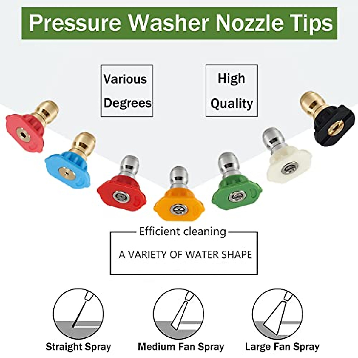 Raincovo Pressure Washer Nozzles Tips Set, 5 Degrees Nozzles with 2 Second Story Nozzles, 1/4 Inch Quick Connect, 7 Pack, Orifice 3.0