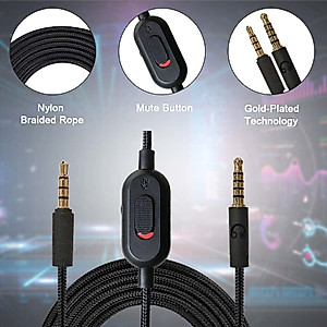 QJYTH Replacement Cord Compatible with Logitech G433/G233/G Pro/G Pro X Headset, Inline Mute and Volume Control Audio Cable Wire Compatible with PS5/PS4 Controller(6.5 Feet)