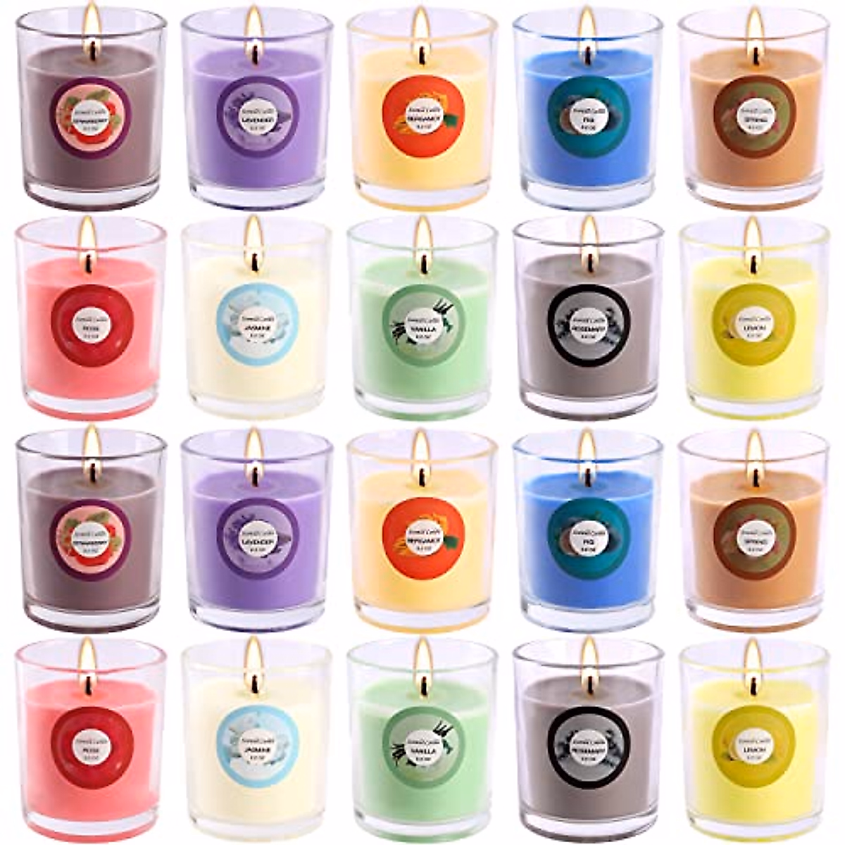 20 Pack Strong Scented Candles Gift Set with 10 Fragrances for Home and Women, Aromatherapy Soy Wax Glass Jar Candle