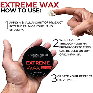 TRENDSTARTER Hair Wax - Extreme, 4oz - Matte Finish - Premium Water Based Flake-Free Hair Styling Pomade for All Hair Types - All-Day Strong Hold
