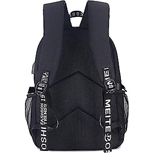 Roffatide Anime Demon Slayer Backpack for Boys Printed Schoolbag Laptop Rucksack with USB Charging Port & Headphone Port Black