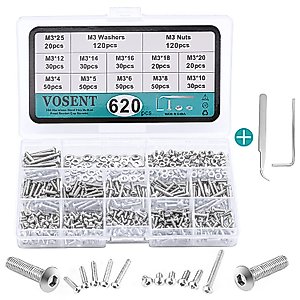 620Pcs M3 Hex Socket Head Cap Bolts Screws and Nuts Assortment Kit，304 Stainless Steel Screws and Nuts