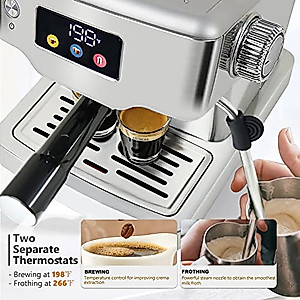 Homtone Espresso Machine 20 Bar, Stainless Steel Espresso Machine with Milk Frother for Cappuccino, Latte, Touch Screen Espresso Coffee Maker for Home (Modern)