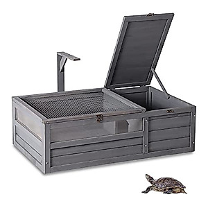 Grepatio Tortoise Enclosure, Tortoise House with Light Support Frame,Large Tortoise Habitat for Small Animals-Upgraded Weatherproof Bottom (Gray)