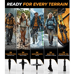 Foxelli Hiking Poles – Lightweight & Collapsible with Comfortable Cork Grips, Easily Adjustable for All Heights, Includes Carry Bag and Accessories