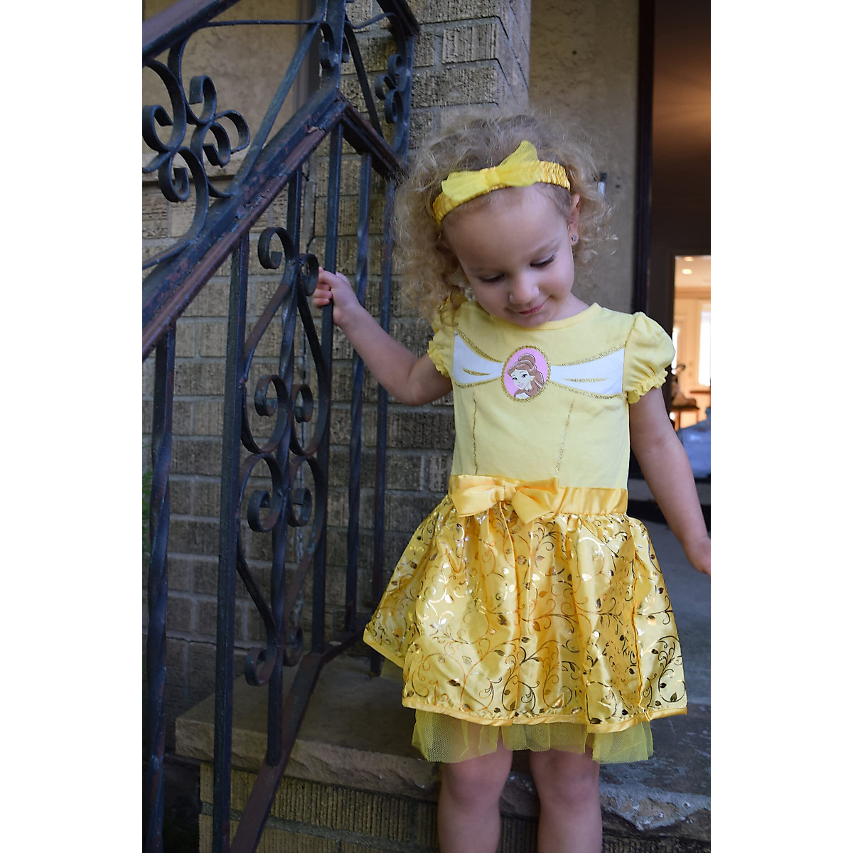 Disney Princess Belle Toddler Girls Dress and Mesh Headband 4T Yellow