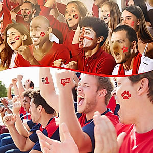 Colarr 180 Pcs Team Spirit Temporary Tattoo 2", 1.5" Face Body Paw Go Team Cheer Tattoo Removable Glitter School Spirit Stickers for Classroom Cheerleading Teams Carnival Sports Games (Red, Black)