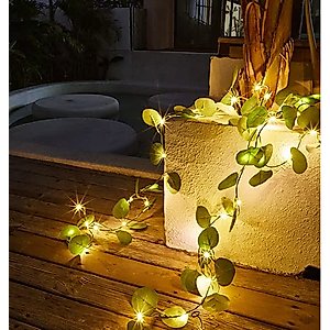 XLXX Eucalyptus Copper Wire lamp,LED Solar String Light Wedding Party Home Garden Bedroom Outdoor Indoor Wall Decorations, 6.5 Feet