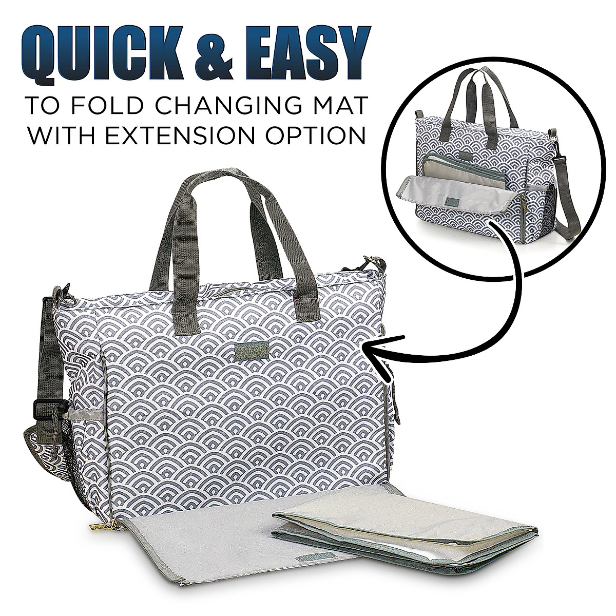 BABYHOOD X-Large Designer Baby Diaper Bag 12 Multi-Use Pockets, Stroller & Shoulder Straps, Insulated Bottle Holders, Padded Changing Mat, Special Summer Sale