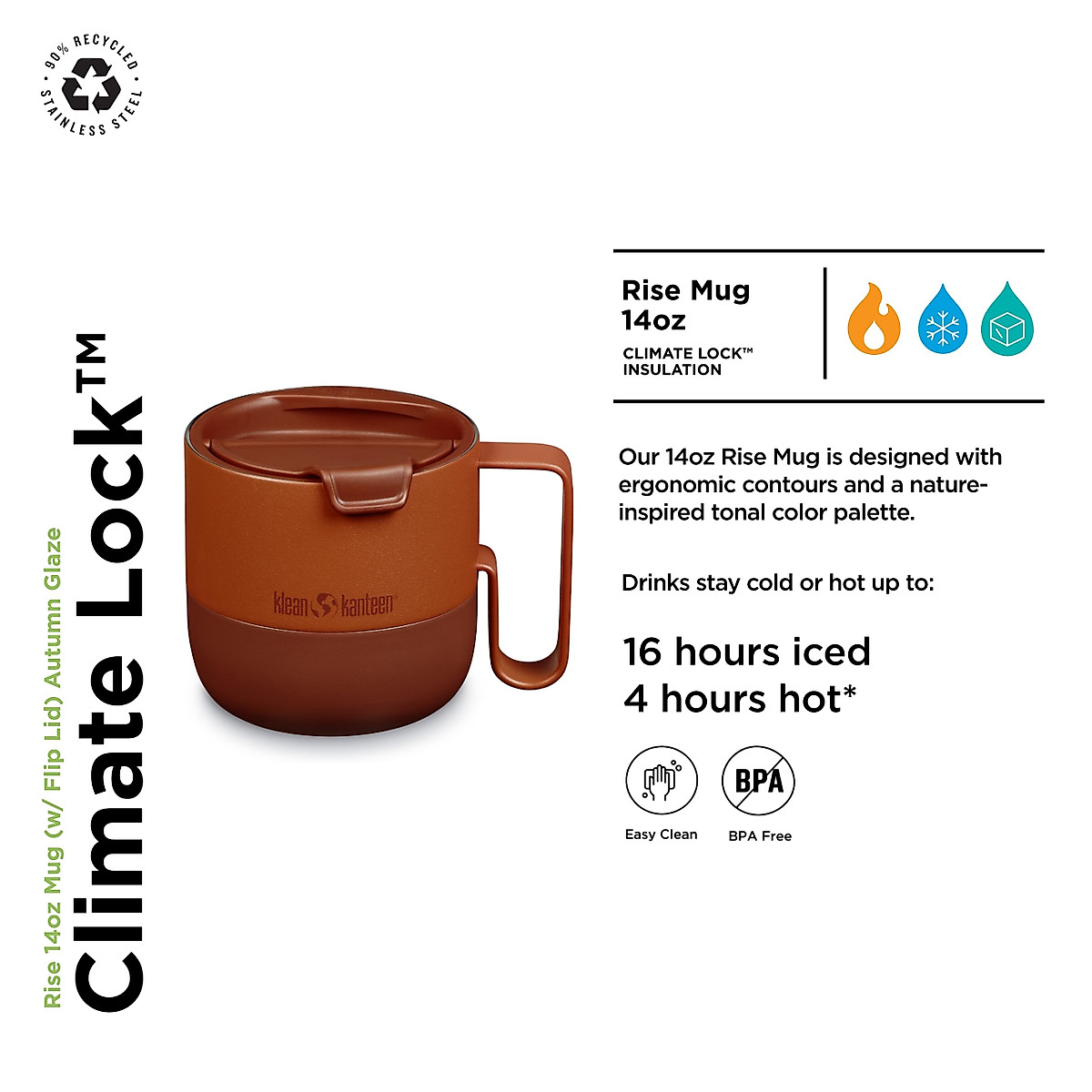 Klean Kanteen Rise 14oz Mug - Stainless Steel with Flip Lid - Autumn Glaze