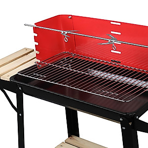 Charcoal BBQ Grill Medium Barbecue Box Grill with Side-tables and Wheels. Four Legs With Wheels Square Enamel Charcoal Oven Black Red