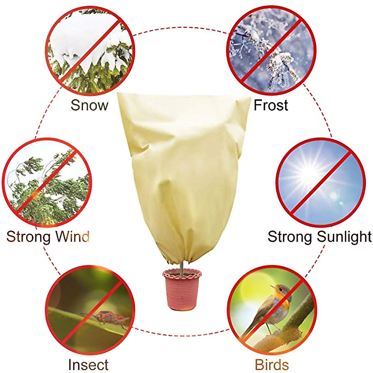 5 Packs Plant Covers Freeze Protection 22.8" Wx30.7 H 2.4oz Tree Cover for Fruit Shrubs Winter Protection Sun Pest Frost Cold with Drawstring Plants Bags Small
