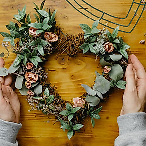 LAHONI 2 Pieces 8 Inch Wreath Frame, Heart Shaped Wire Wreaths Form Green Floral Wreath Making Rings for DIY Crafts, Front Door, Valentine's Day, Wedding, Home, Garden, Party Decor
