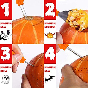 【Clearance】Pumpkin Carving Kit - 4 Easy Halloween Pumpkin Carving Tools Set with 10 Stencils Patterns, Professional Heavy Duty Pumpkin Carving Knife for Family Party Halloween Decorations Decor