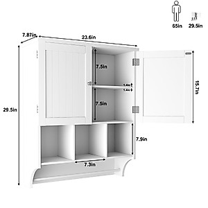 HOMEFORT Bathroom Wall Cabinet Medicine Cabinets Over The Toilet Storage Cabinet with Towels Bar 2 Door Adjustable Shelves Large Space for Bathroom Wall Mounted White