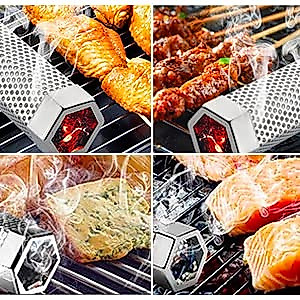 Pellet Smoker Tube-Hylfenis 12" Pellet Tube For Smoking-Hot or Cold Smoking Tube for Electric Gas Charcoal Grilling with 2 Hooks,2 Brushes,10Pack Metal Skewers-Perfect for Smoking Cheese Nuts Steaks Fish Pork Beef