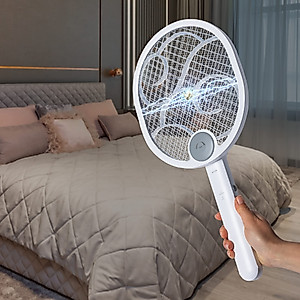 POWIFY 2 in 1 Foldable Electric Fly Swatter, USB Rechargeable Bug Zapper Racket with UV Light, 3 Layers Mesh Mosquito Swatter for Mosquito Fly Gnat Wasp (1 Pack)
