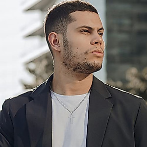 LUXEJEW Silver Cross Necklace for Men, Stainless Steel Silver Cross Chain Pendant Necklace for Men Boys Mens Cross Necklaces Cuban Link Chain Cross Chain Necklace for Men Boys Jewelry Gifts 18 Inches