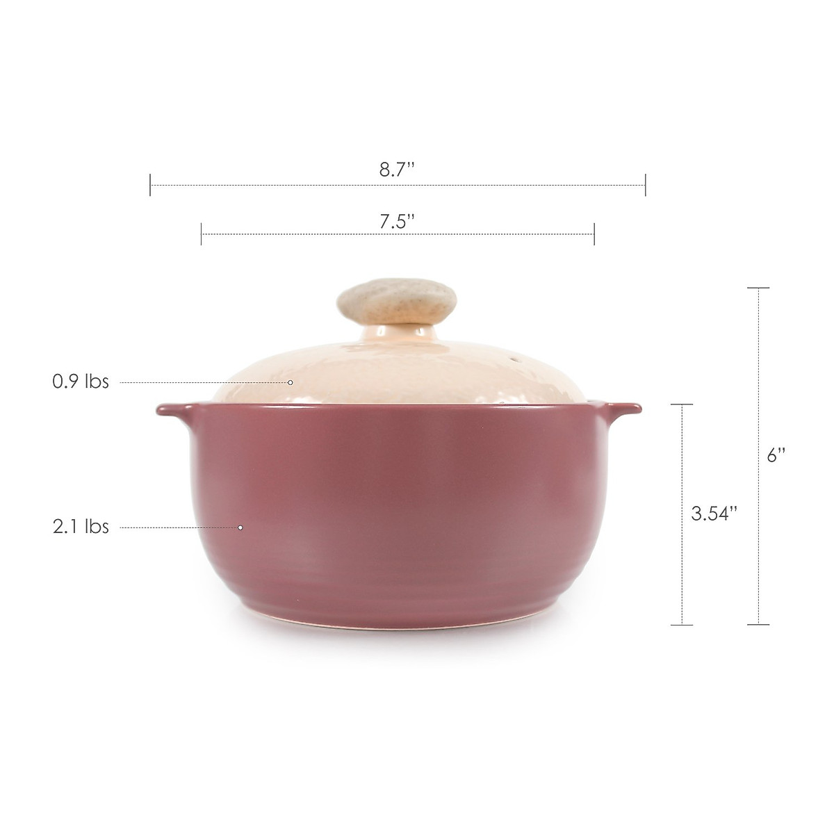 Neoflam Kiesel 1.5qt Non-Stick Ceramic Casserole Pot, Dutch Oven, Clay Pot, Stockpot for Stew, Soup, Steam, Scratch Resistant, Oven Safe, Heat Resistant, Lilac