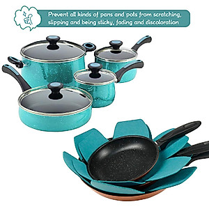 BYKITCHEN Pot and Pan Protectors, Set of 12 and 3 Different Sizes, Larger & Thicker Felt Pan Protector Pads, Cyan Pot Separators Protectors for Stacking and Protecting Your Cookware