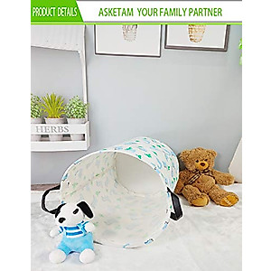 ASKETAM Fabric Laundry Basket Canvas Laundry Hamper for Dirty Clothes Toy Organizer Kid Nursery Room Decor Basket (Blue dinosaur)