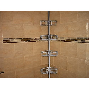 Utopia Alley Flat Shelf Rustproof Shower Caddy, Satin Chrome, Corner Pole Caddy